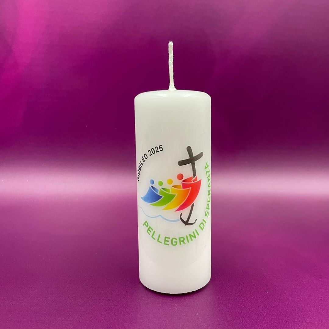Candelotto Bianco con Logo ufficiale Giubileo 2025 5x13 cm