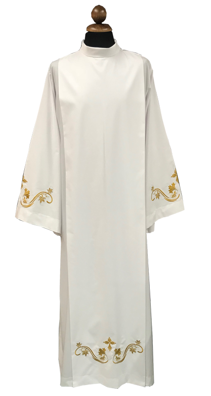 Camice da prete in misto cotone con ricamo vite color oro